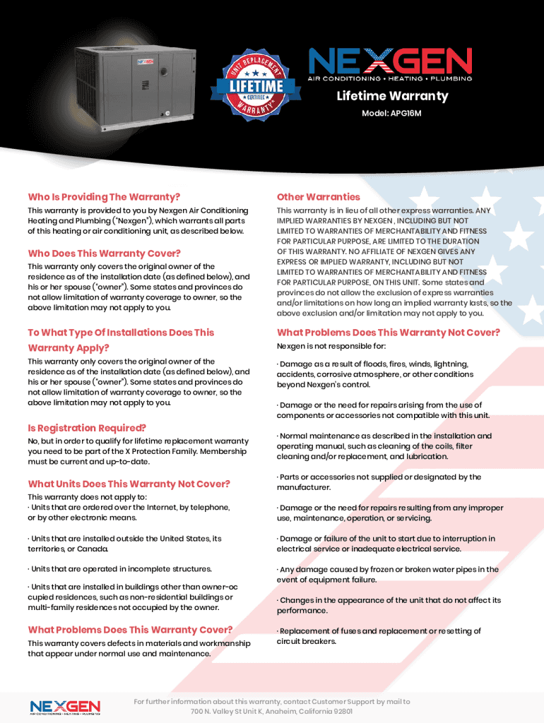 Fillable Online NXG Mis. M White Labeled Lifetime Warranty Apr2019 ... - NexGen Air Fax Email ...