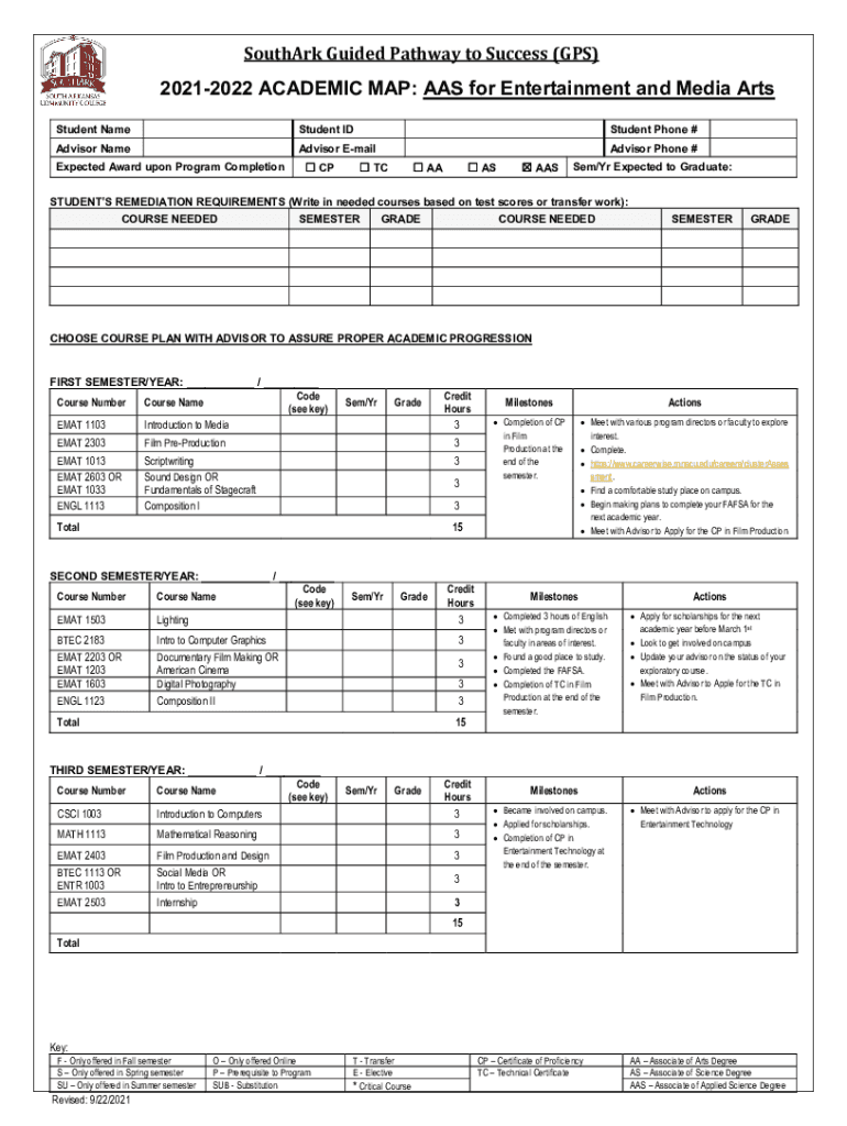 Fillable Online 2021-2022 ACADEMIC MAP: AAS for Entertainment and Media ...