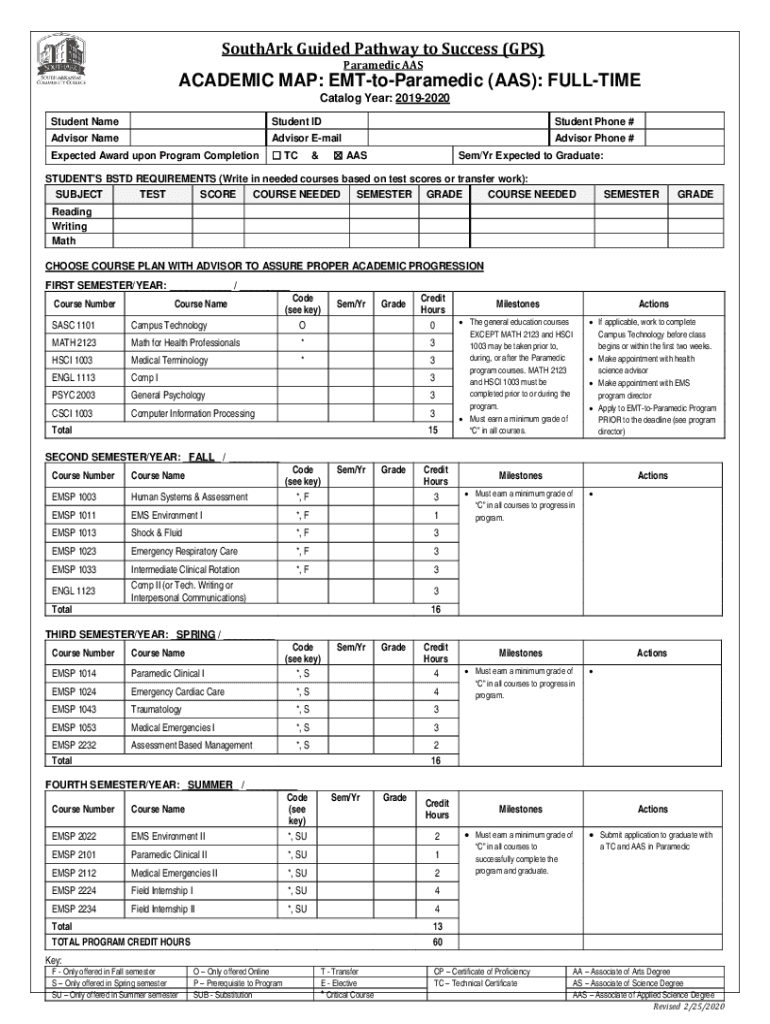 Fillable Online ACADEMIC MAP: EMT-to-Paramedic (AAS) Fax Email Print ...