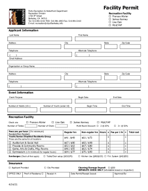 Fillable Online Reserve a Park FORM (Park Facility Permit) - City of ...