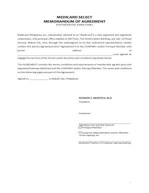 Fillable Online medicard select memorandum of agreement Fax Email Print - pdfFiller