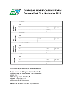 Fillable Online OEPRCameron Peak Disposal Notification Form Fax Email Print - pdfFiller