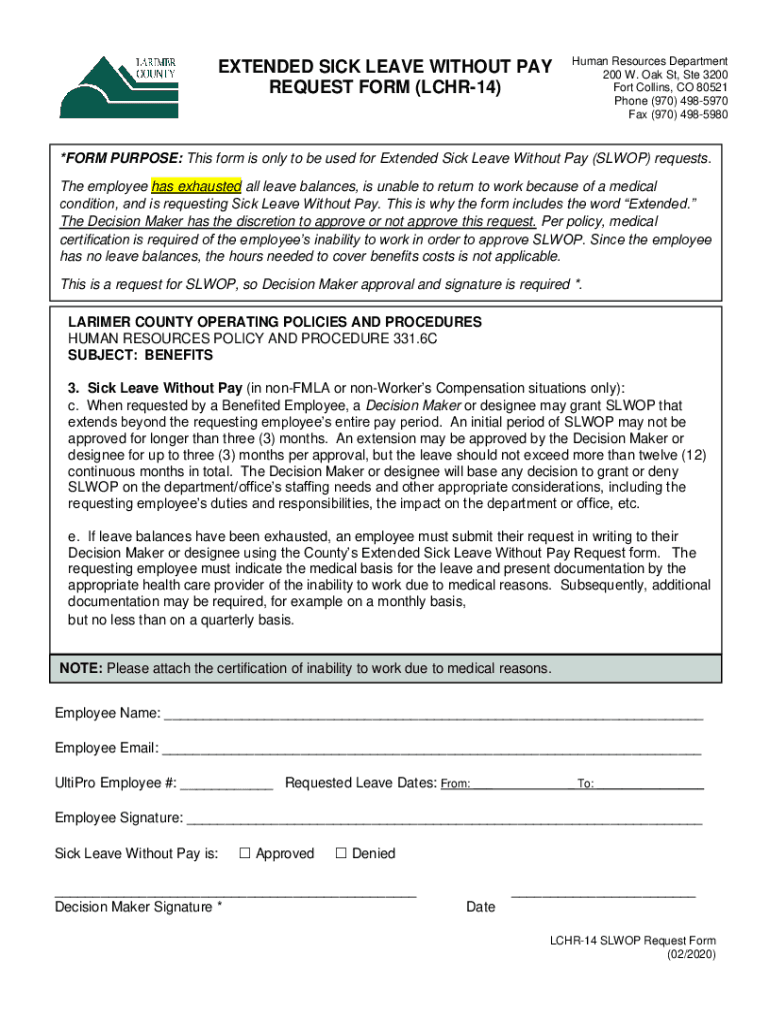 Fillable Online EXTENDED SICK LEAVE WITHOUT PAY REQUEST FORM ... Fax ...