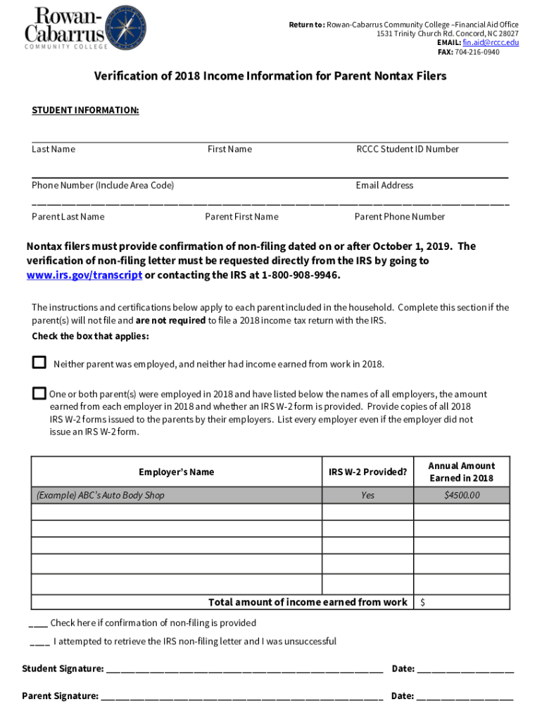 Fillable Online Rowan Cabarrus Community College (RCCC) Financial Aid ...