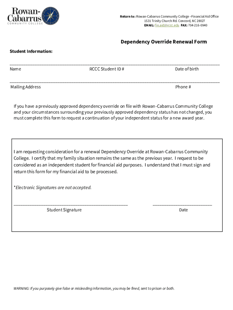 Fillable Online Dependency Override Renewal Form Fax Email Print ...