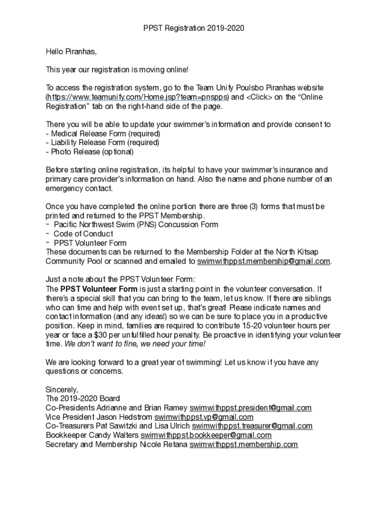 Fillable Online Poulsbo Piranha Swim Team - Team Registration ...