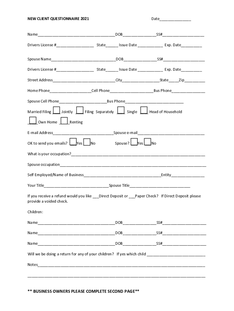 Fillable Online NEW CLIENT Questionnaire - Online Therapy With Dr ...