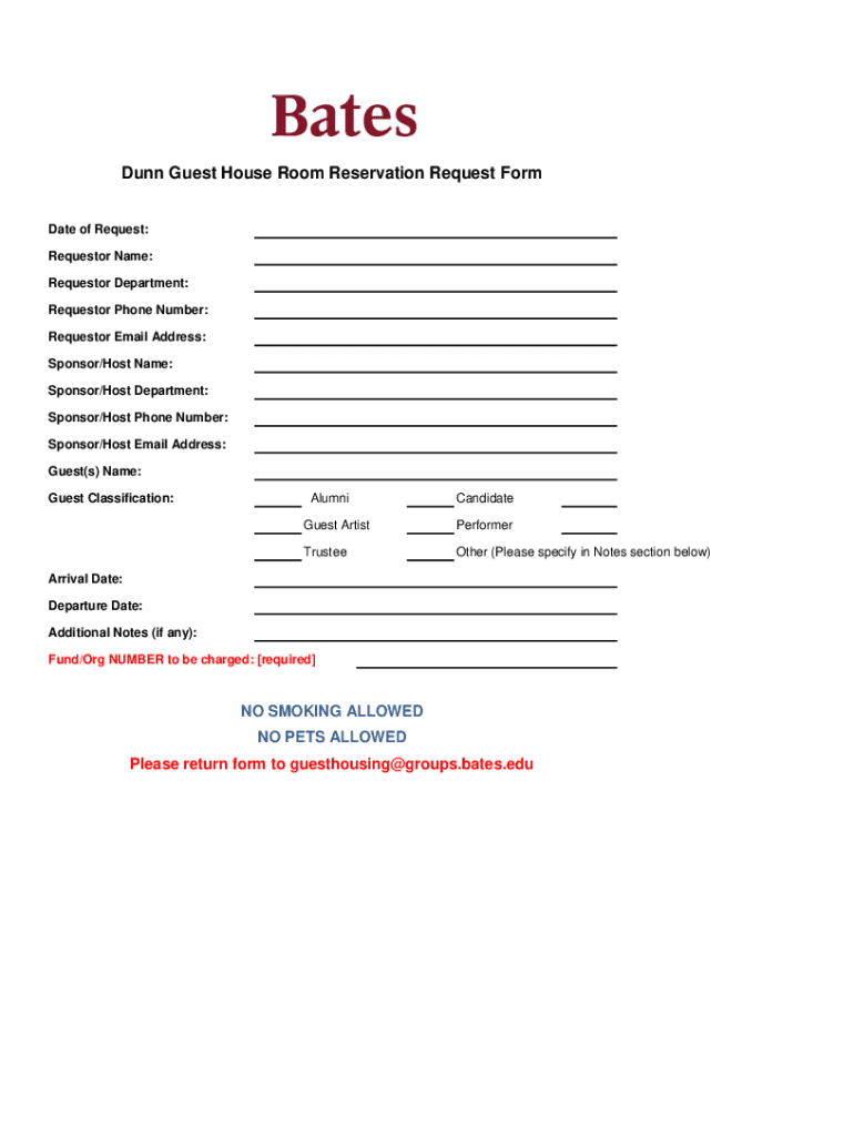 Fillable Online Dunn Guest House Room Reservation Request Form Fax Email Print - pdfFiller
