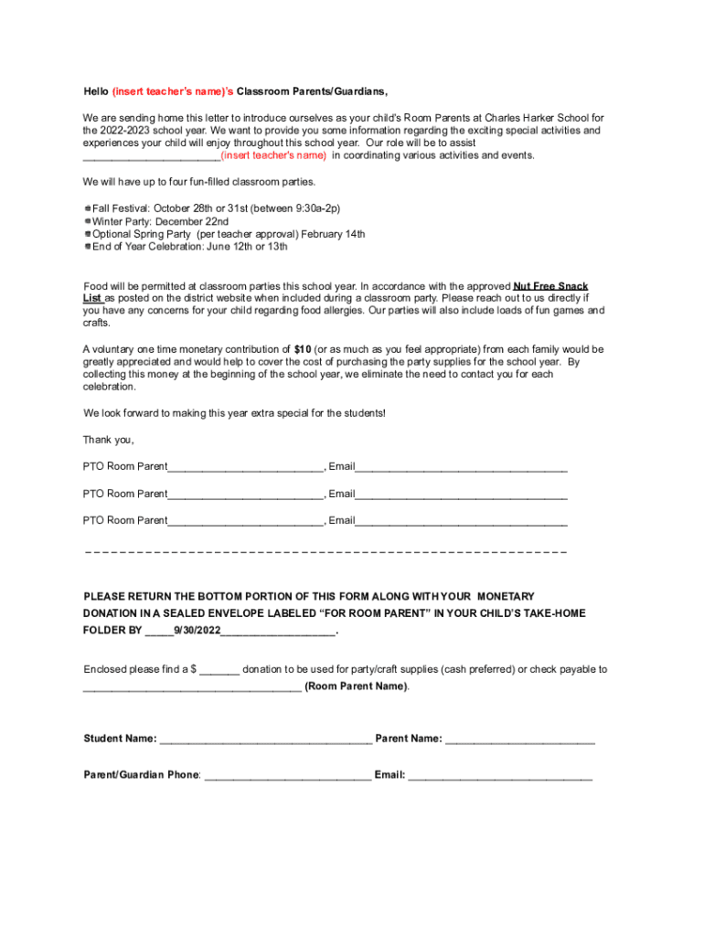 Fillable Online Room Parent Letter Template Fax Email Print - pdfFiller