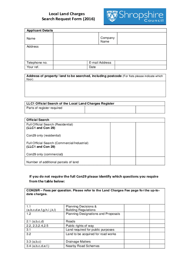 Fillable Online Local Land Charges - Search Request Order Form Fax ...