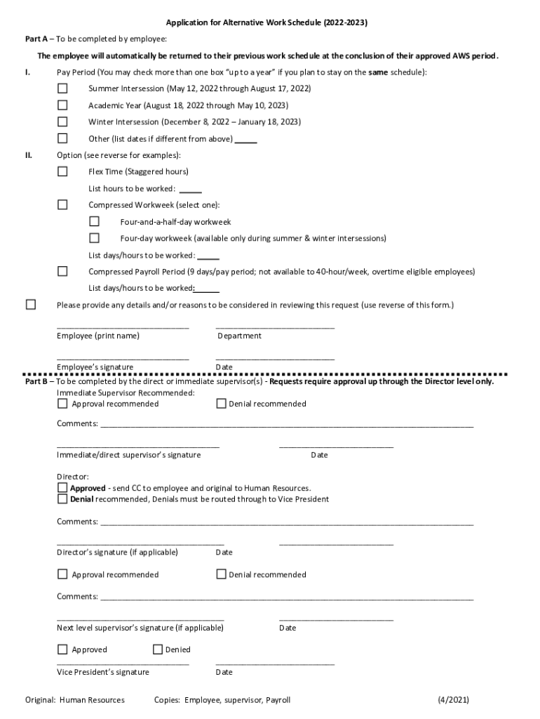Fillable Online www2 cortland Alternative work schedules - U.S ...