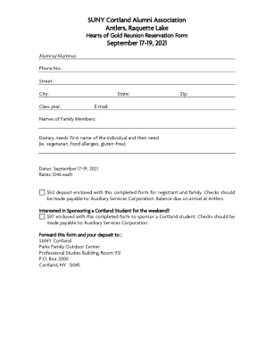 Fillable Online www2 cortland Hearts of Gold Reunion Reservation Form ...