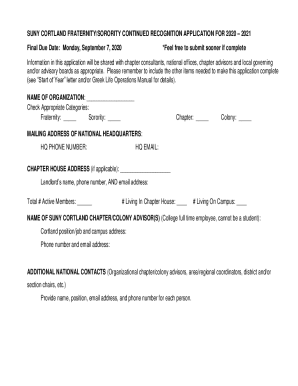 Fillable Online www2 cortland Fraternities and Sororities - SUNY ...