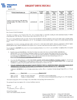 Fillable Online recall response form - Fresenius Kabi Fax Email Print - pdfFiller
