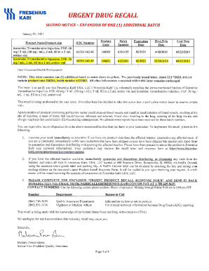 Fillable Online URGENT DRUG RECALL - Pfizer Hospital US Fax Email Print ...