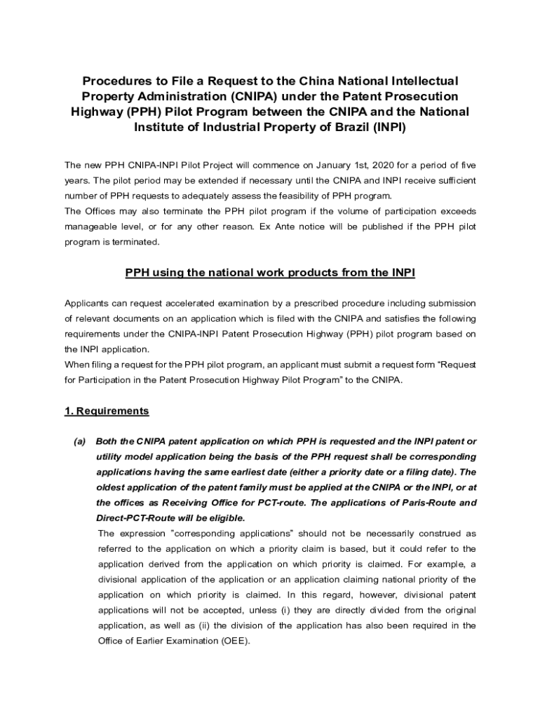 Fillable Online Procedures to file a Request to the CNIPA under the PPH ...
