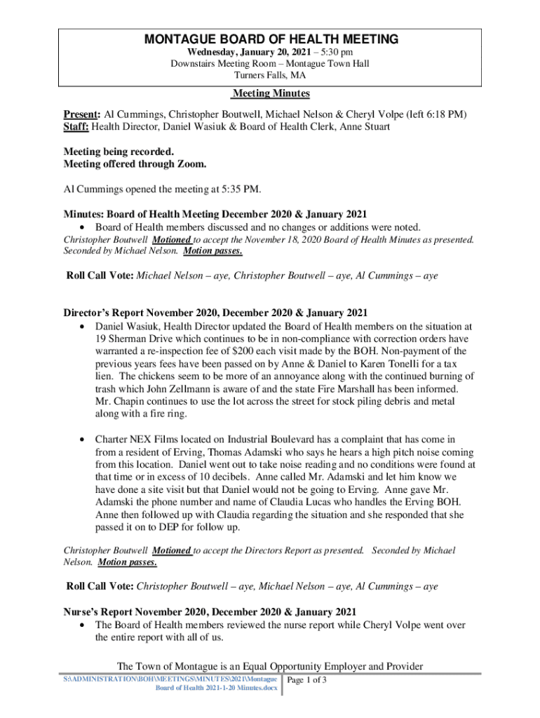 Fillable Online Present: Al Cummings, Christopher Boutwell, Michael ...