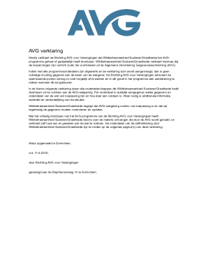 Invulbaar Online AVG verklaring. Aldus opgemaakt te Gorinchem, d.d ...