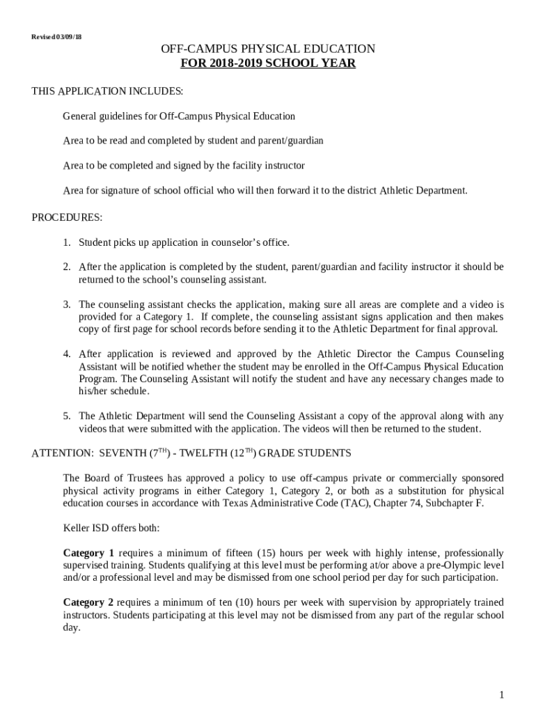 Westlake High School Application for Off-Campus Physical ... Doc Template | pdfFiller