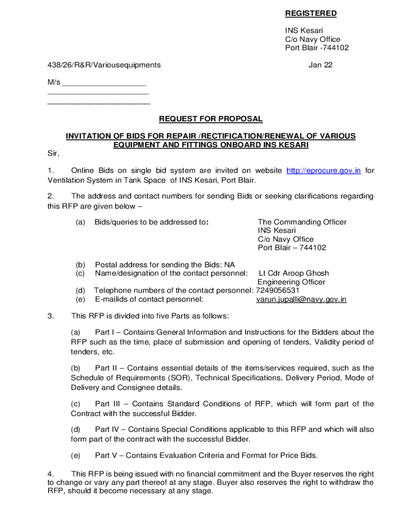 Fillable Online ids nic 438/26/Gun Jan 22. REQUEST FOR PROPOSAL INVITATION OF ... Fax Email ...