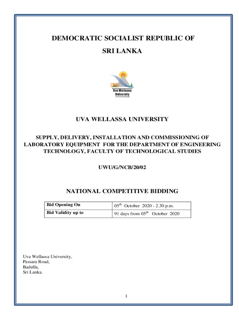 Fillable Online Section II. Bidding Data Sheet (BDS) - Uva Wellassa ...
