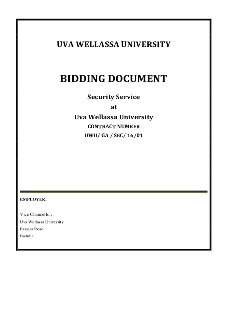 Fillable Online BIDDING DOCUMENT - Uva Wellassa University Fax Email Print - pdfFiller