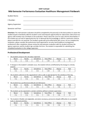 Fillable Online www2 cortland Using the Fieldwork Performance ...