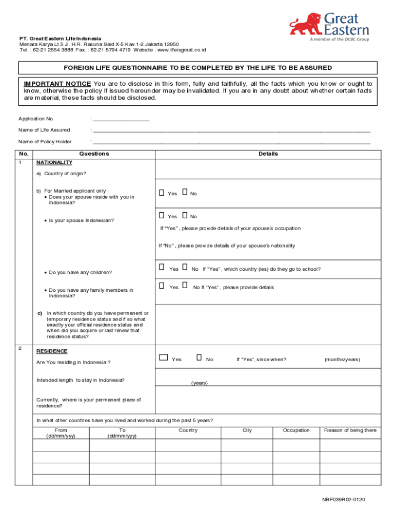 Fillable Online PT. GREAT EASTERN LIFE INDONESIA Company Profile Fax ...