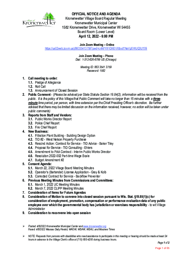 Fillable Online Kronenwetter Board approves severance package for ...