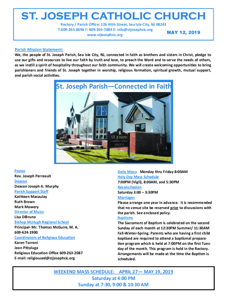 Fillable Online ST. JOSEPH CATHOLIC CHURCH - Parishes Online Fax Email ...