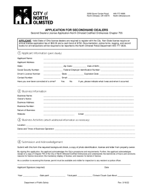 Fillable Online application for secondhand dealers - North Olmsted Fax ...