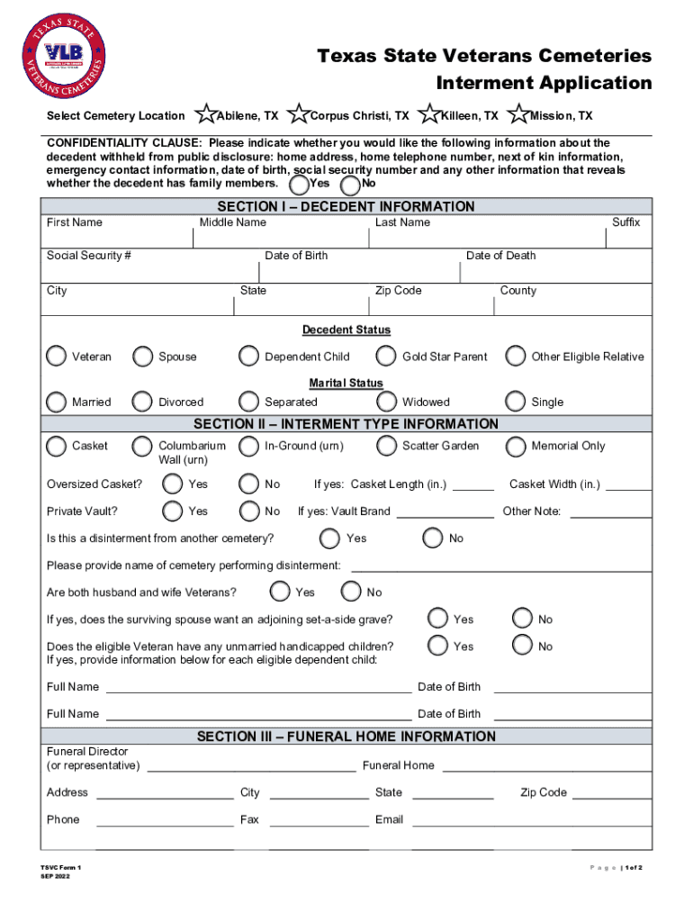 Fillable Online Texas State Veterans Cemeteries Pre-Registration ...