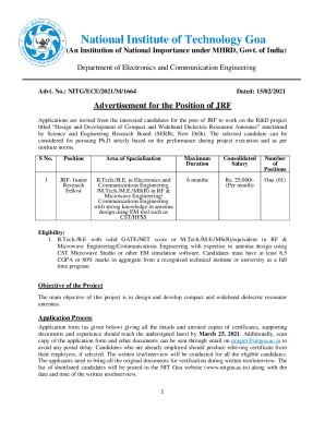 Fillable Online Advertisement for the Position of JRF Fax Email Print ...