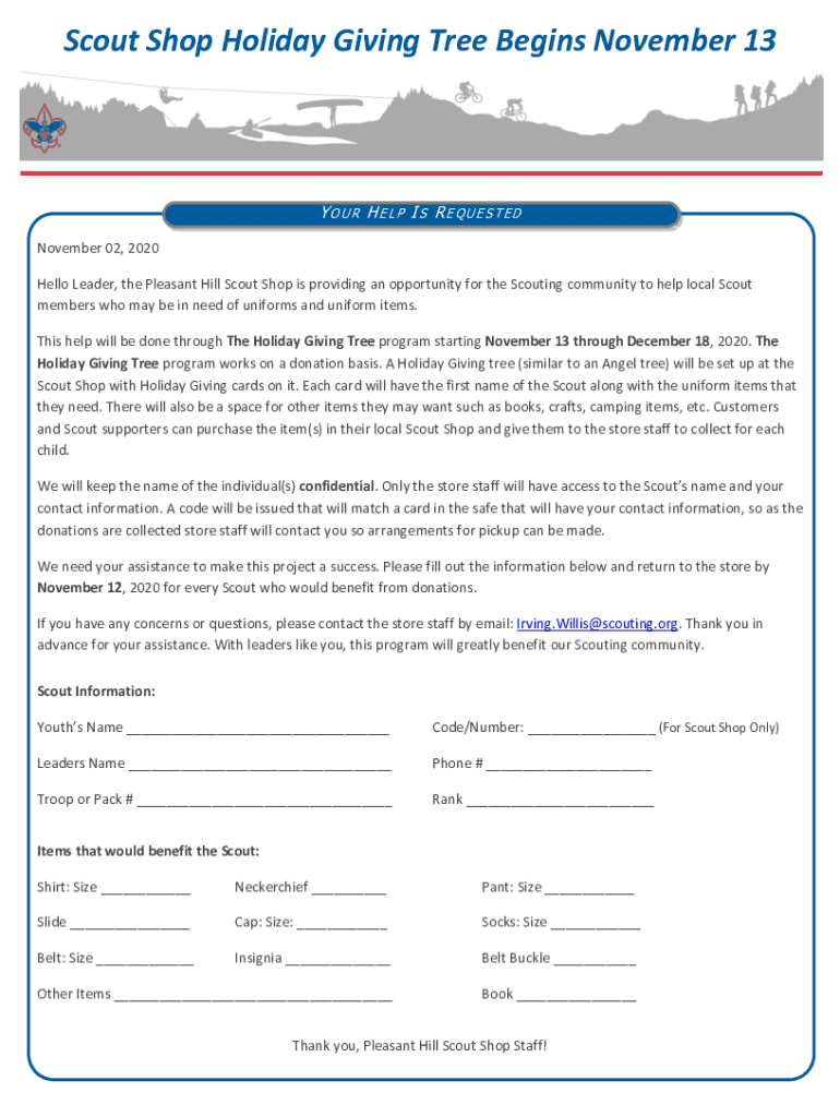 Fillable Online Scout Shop Holiday Giving Tree Begins November 2 Fax ...