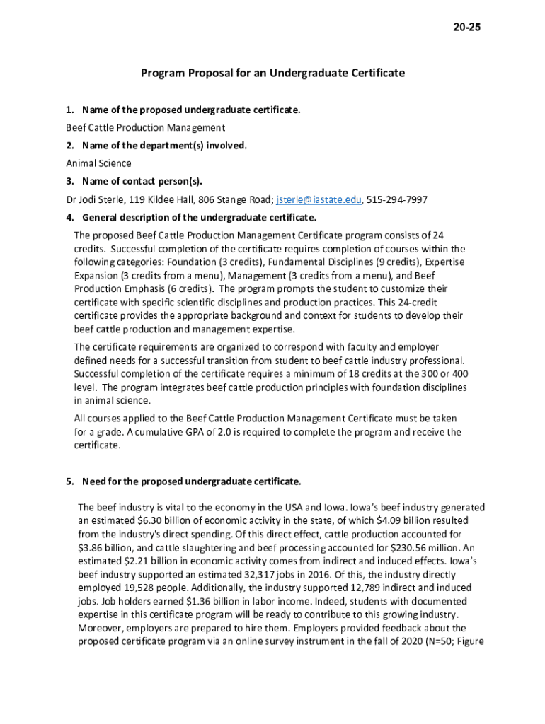 Fillable Online Undergraduate Certificate in Beef Cattle Production ... Fax Email Print - pdfFiller