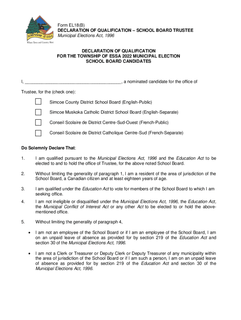 Fillable Online Form EL18(B) DECLARATION OF QUALIFICATIONS Fax Email Print - pdfFiller