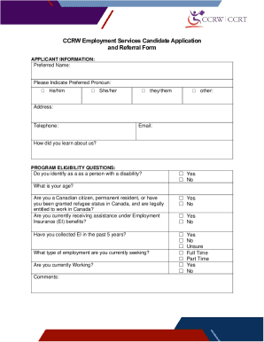 Fillable Online Candidate Application and Referral Form Fax Email Print - pdfFiller