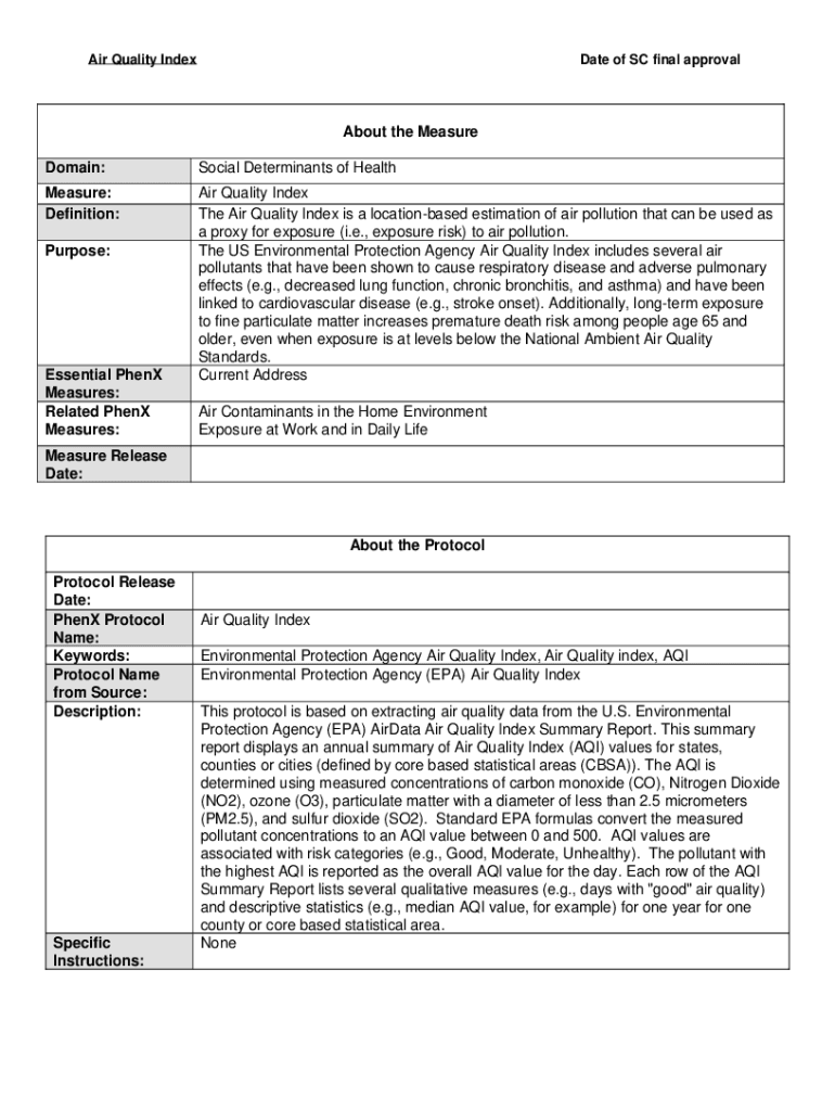 Fillable Online Social Determinants of Health Measure: Air Quality ...