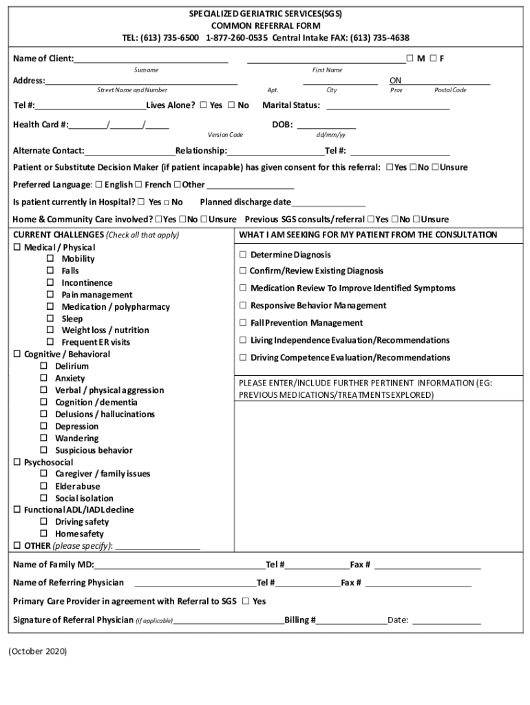 Fillable Online Specialized Geriatric Services (SGS) Common Referral ...