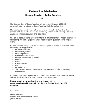 Silver Star Chapter #93 Order of the Eastern Star Scholarship Doc ...