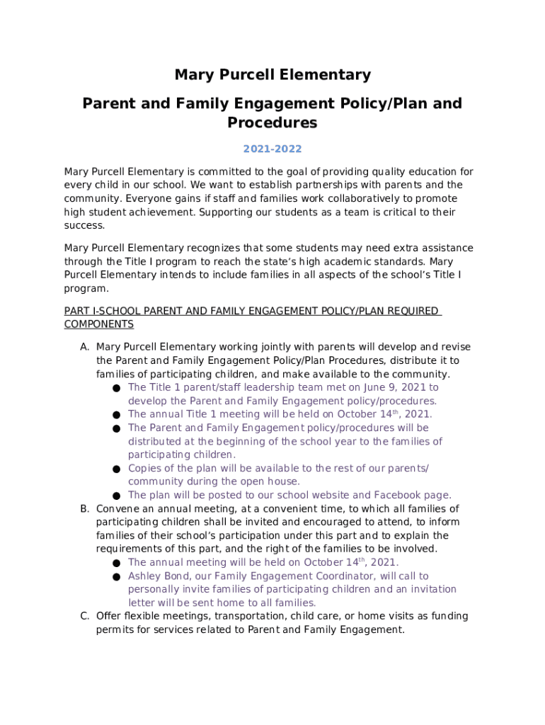 Pine Level Elementary School Family Engagement Plan Doc Template | pdfFiller