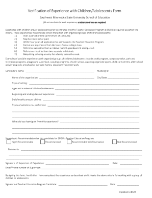 Fillable Online Validation of Work Experience Form Guide - College of ...