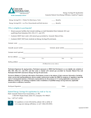Fillable Online Apply for an Energy Saving Kit - Cascade Natural Gas ...