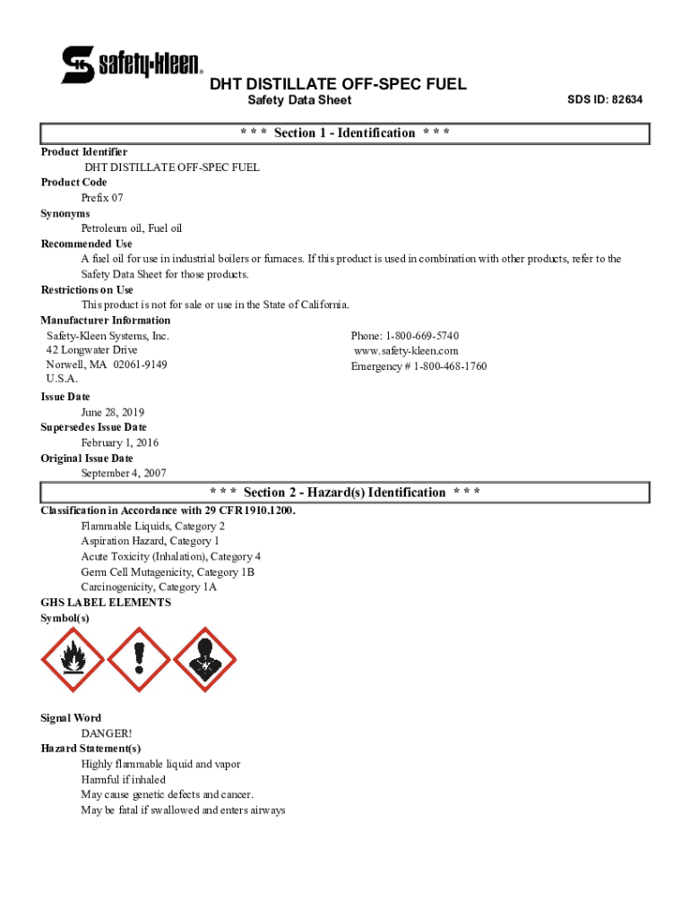 Fillable Online SAFETY DATA SHEET Distillates (petroleum ...