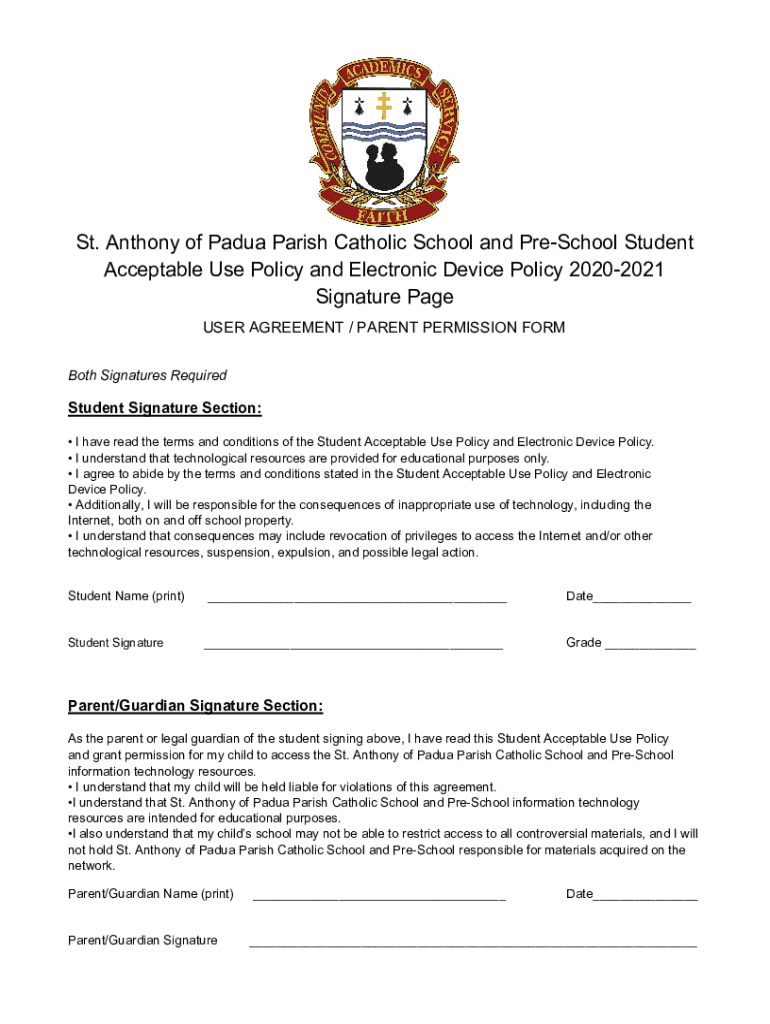Fillable Online St. Anthony of Padua Parish Catholic School and Pre-School ... Fax Email Print ...