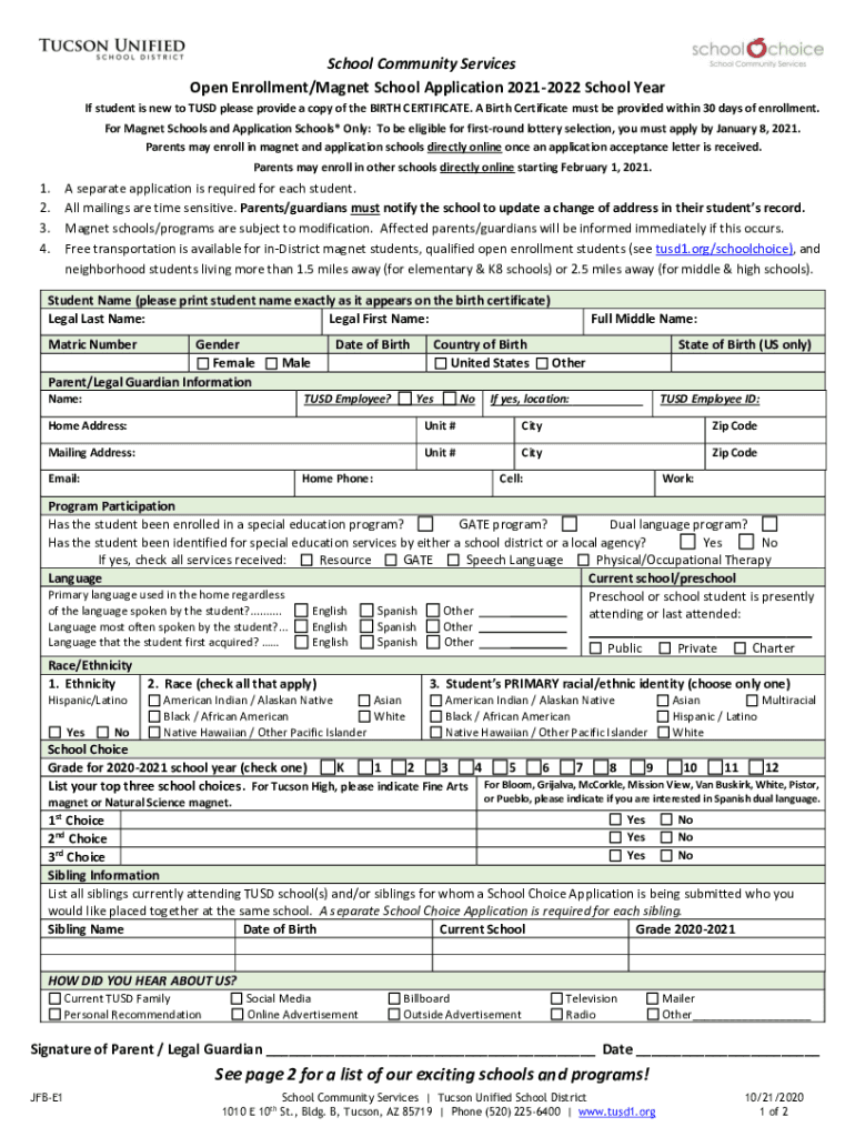 Fillable Online See page 2 for a list of our exciting schools and ...