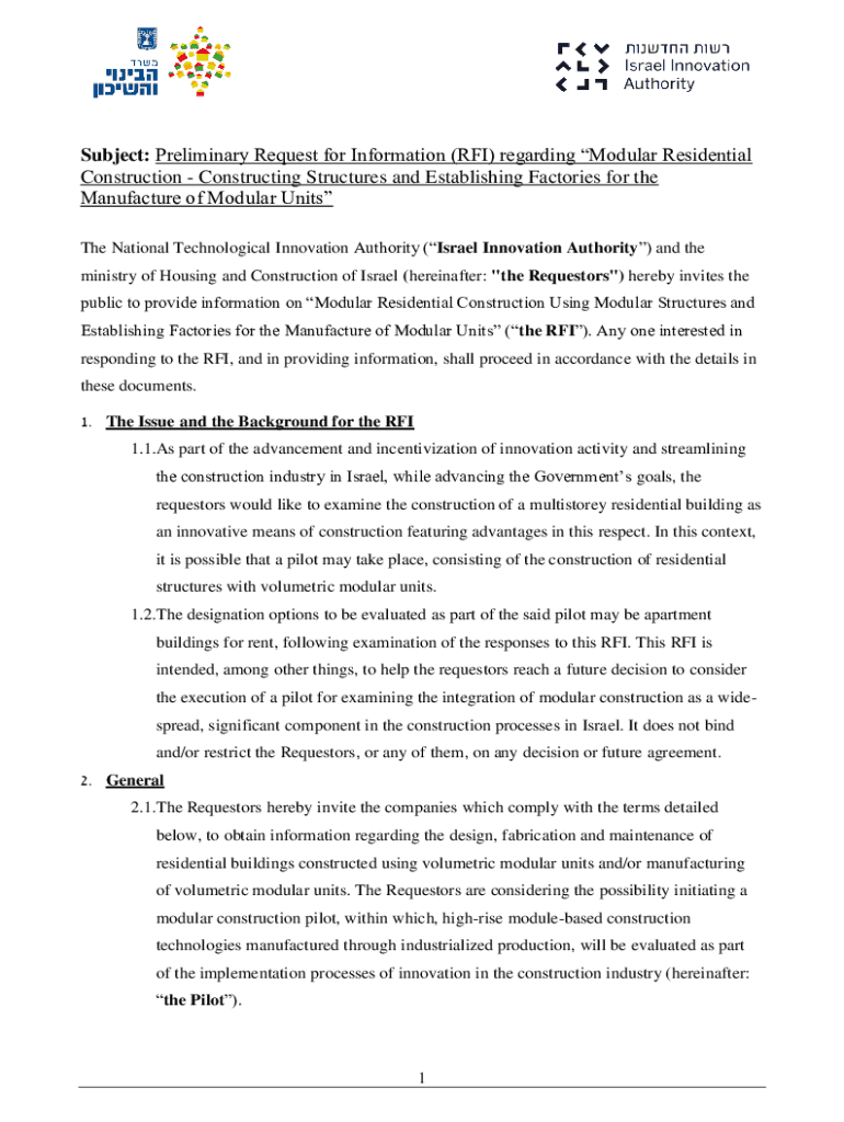 Fillable Online Preliminary Request for Information (RFI) regarding Modular ... Fax Email Print ...