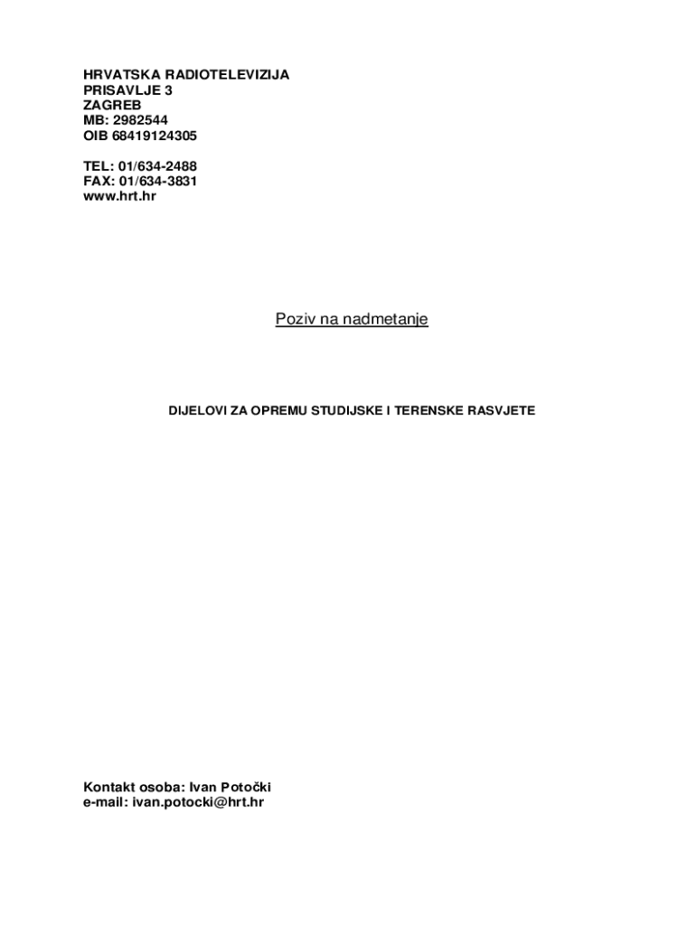 Fillable Online Poziv na nadmetanje - HRT Fax Email Print - pdfFiller