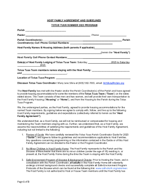 Fillable Online host family agreement and guidelines - Diocese of ...