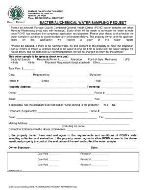 Fillable Online Water Sample Request Form - FeesPortage County OH Fax ...